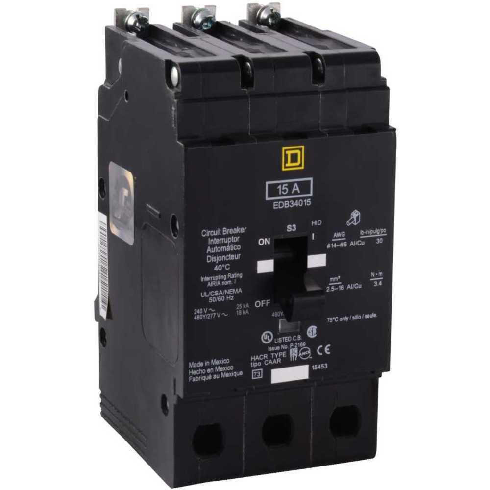 Square D EDB34015 | 3TW37 | ボルトオン回路ブレーカー 15a 3p 18ka 277v | 日本